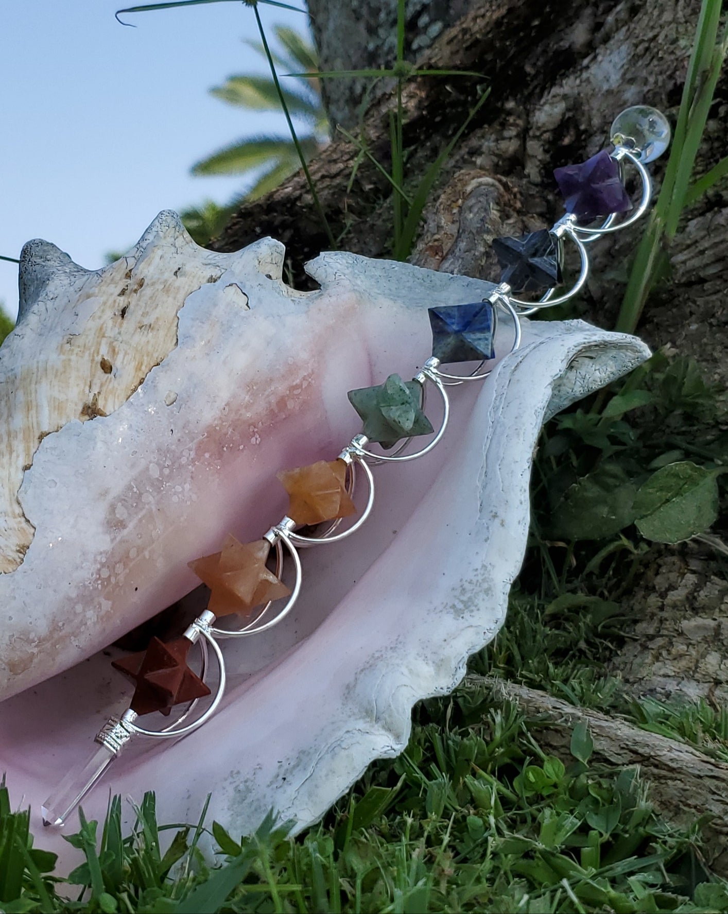 7 CHAKRA SPINNING MERKABA HEALING CHRYSTAL WAND. – Caverna Universal